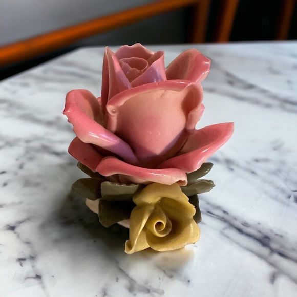 dresden | Art | Vintage Dresden Rose Figurine Pink Yellow Porcelain ...